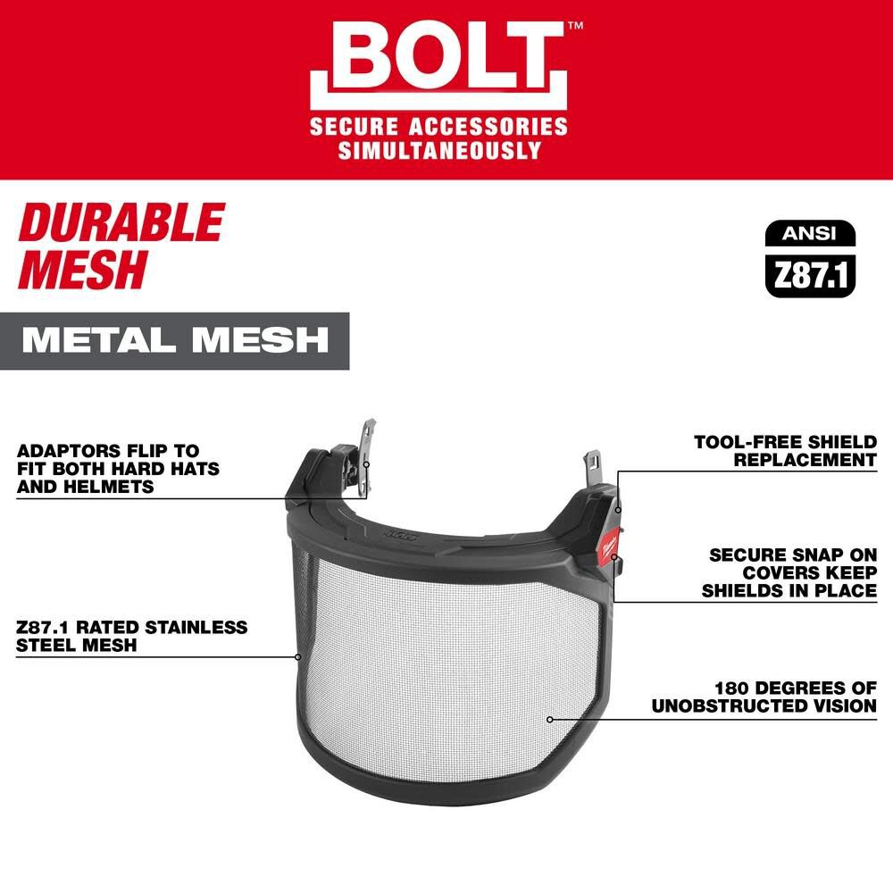 Milwaukee BOLT Full Face Shield Metal Mesh Compatible with Safety ...