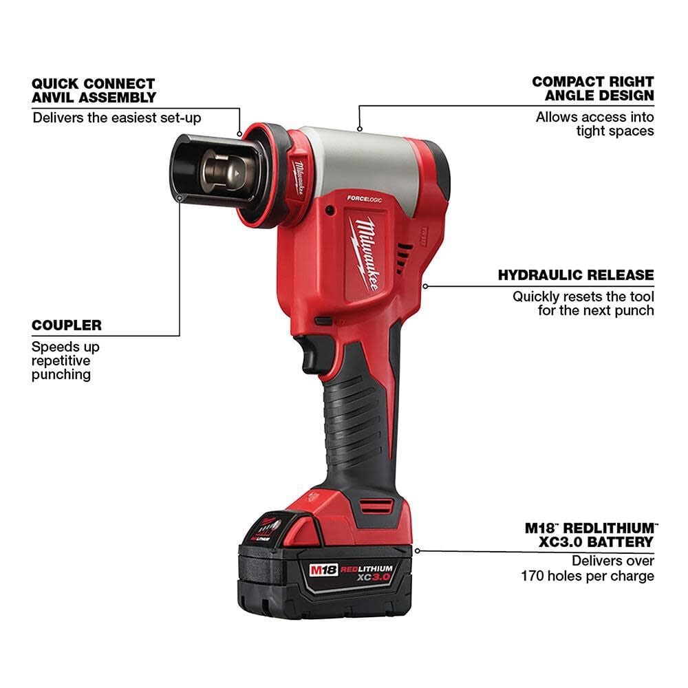 Milwaukee M18 FORCE LOGIC 10-Ton Knockout Tool 1/2 in. to 2 in. Kit